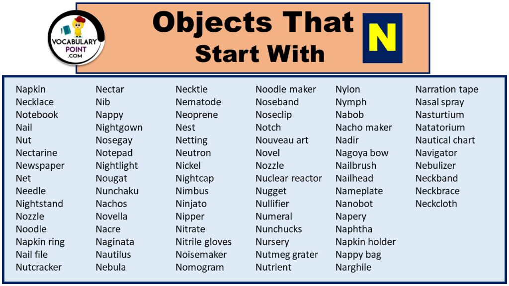 6oo+ List of Objects That Start With N - Vocabulary Point