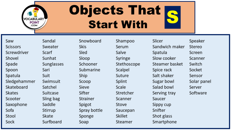 6oo+ Objects That Start With S (For Kids & Beginners) - Vocabulary Point