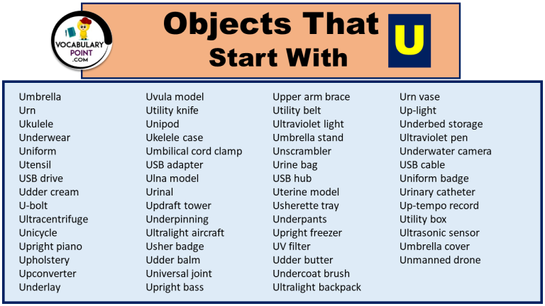 6oo+ Objects That Start With U (For Kids & Beginners) - Vocabulary Point