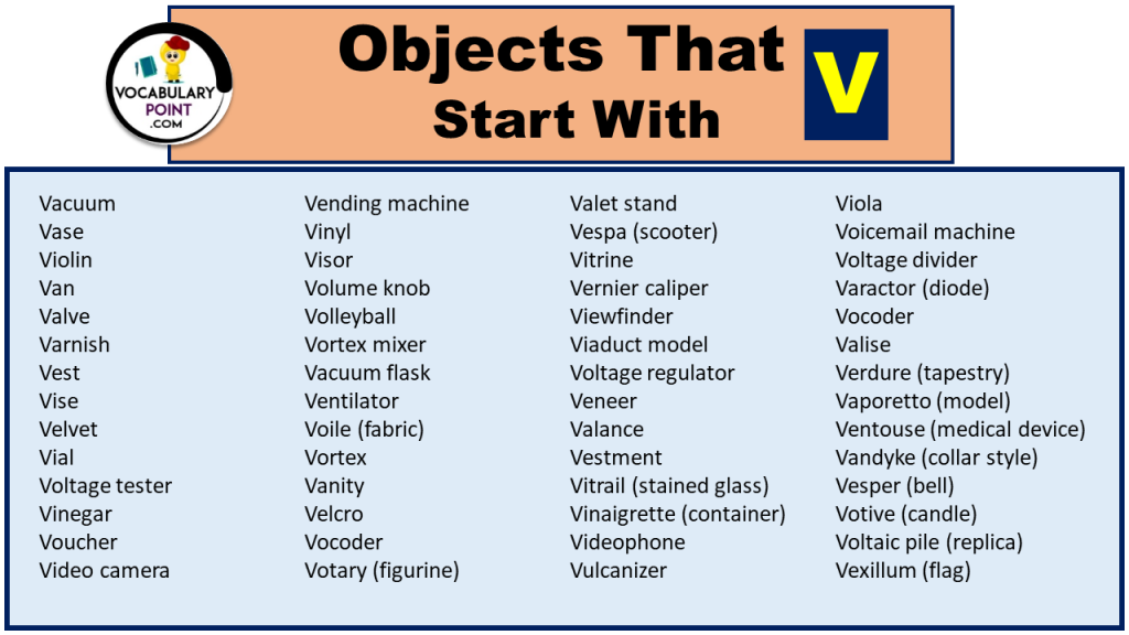 6oo+ Objects That Start With V (For Kids & Beginners) - Vocabulary Point