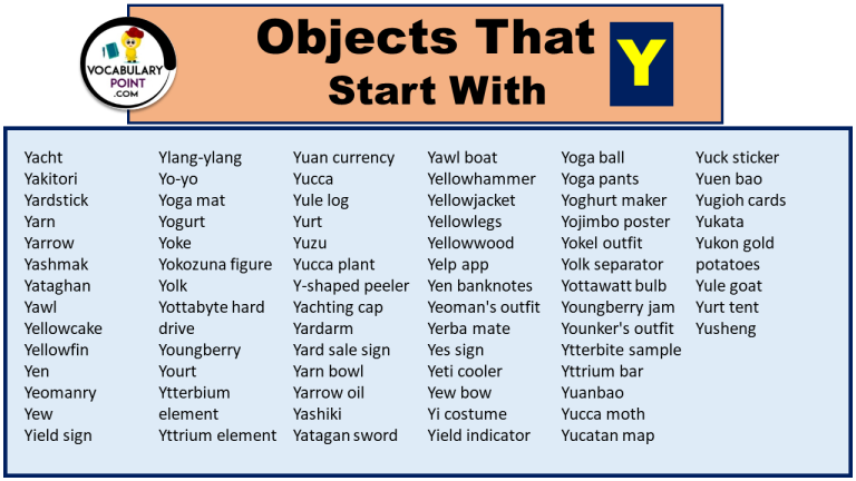 6oo+ Objects That Start With Y (For Kids & Beginners) - Vocabulary Point