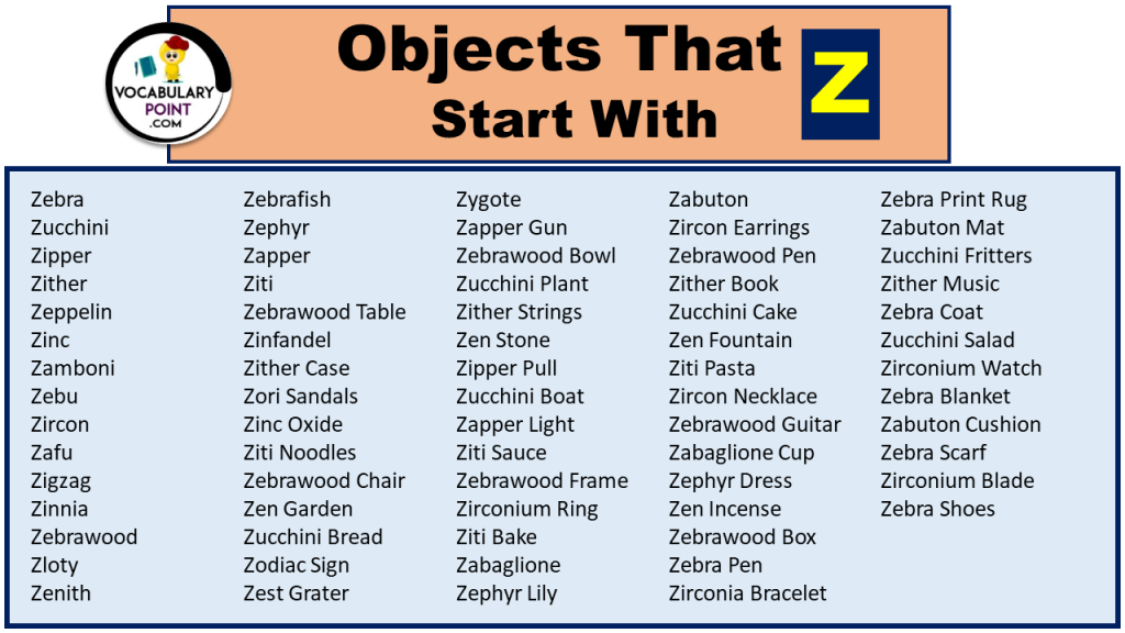 6oo+ Objects That Start With Z For Your Kids - Vocabulary Point