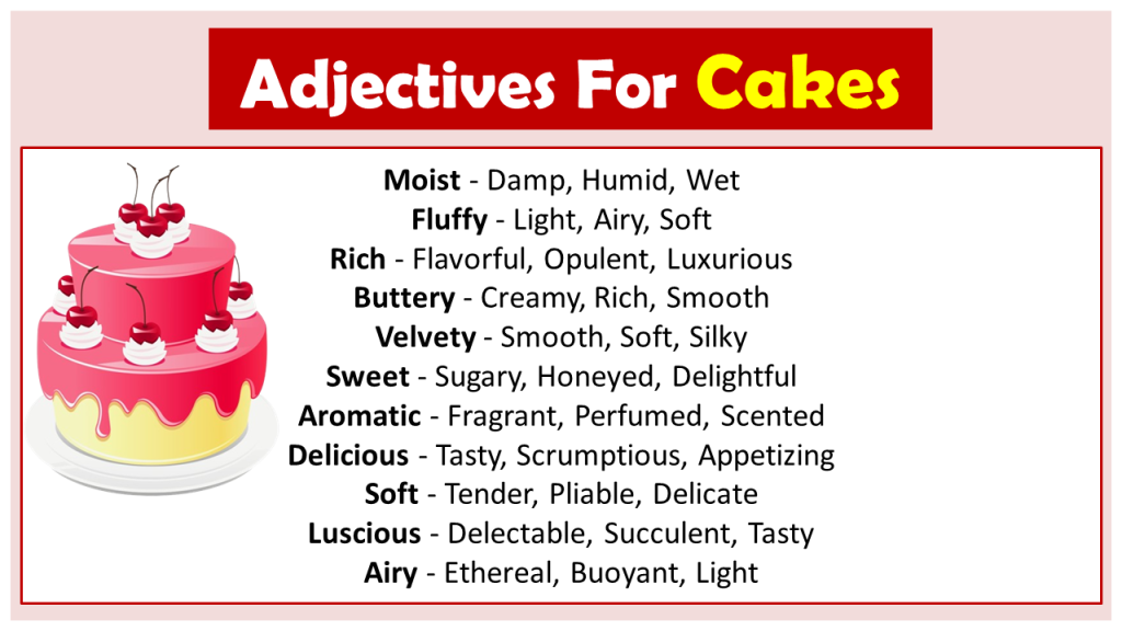 Adjectives for Cakes (Descriptive Words for Cakes) - Vocabulary Point