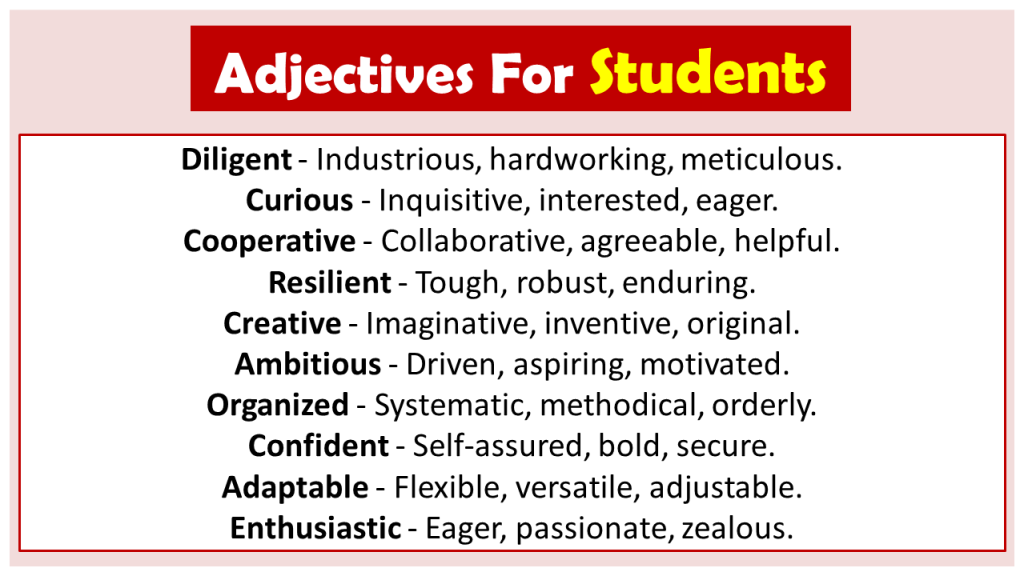 Adjectives for Students (Descriptive Words for Students) - Vocabulary Point