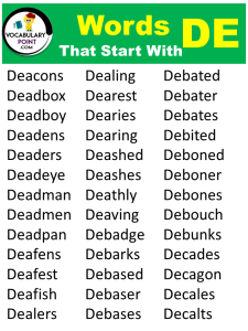 Words That Start with DE - Vocabulary Point