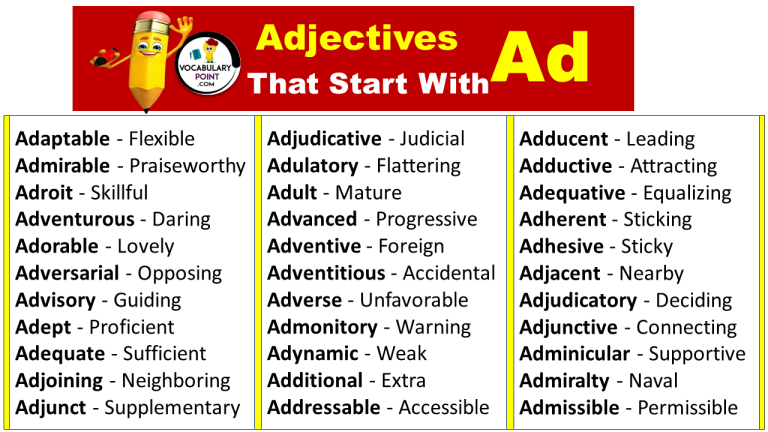 List of Adjectives That Start with AD - Vocabulary Point