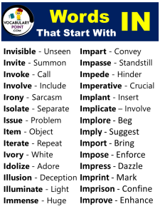 Words That Start with IN - Vocabulary Point