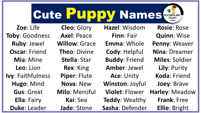270+ Cute Puppy Names (Best Names for Puppies) - Vocabulary Point