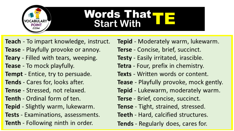 Words That Start with TE - Vocabulary Point