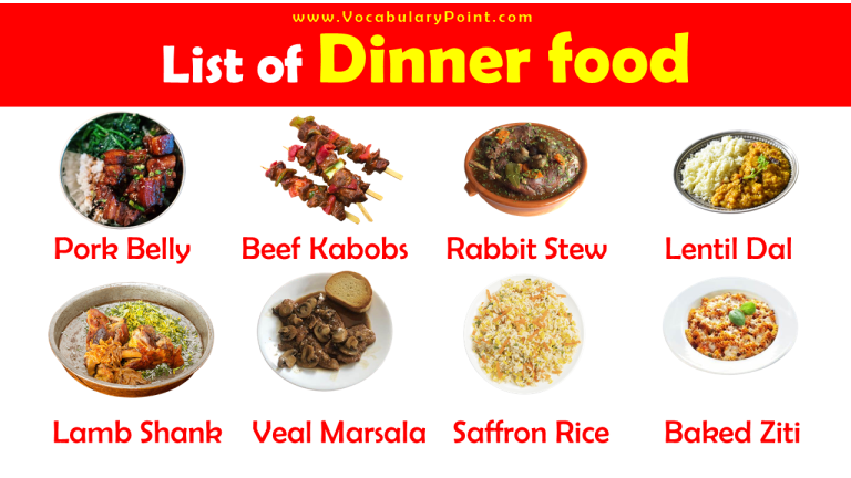 List of Dinner Food (Dinner Food Vocabulary) - Vocabulary Point