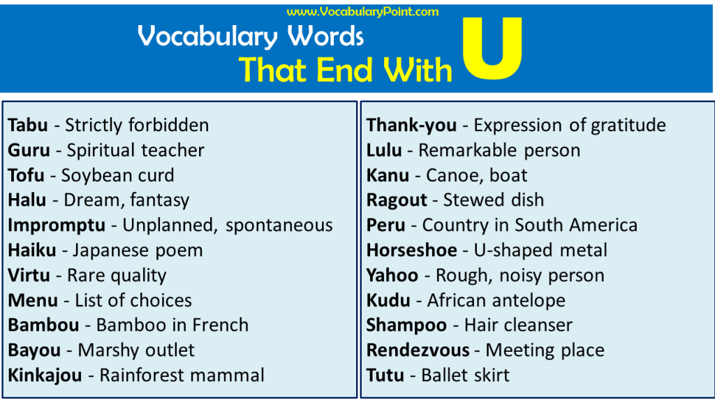 Vocabulary Words that End with U - Vocabulary Point