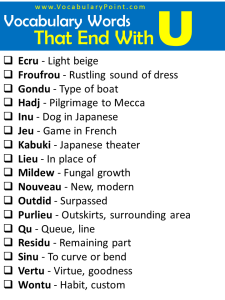 Vocabulary Words that End with U - Vocabulary Point