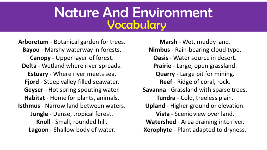 Nature And Environment Vocabulary - Vocabulary Point