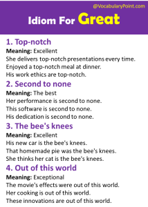 English Idioms For Great - Vocabulary Point