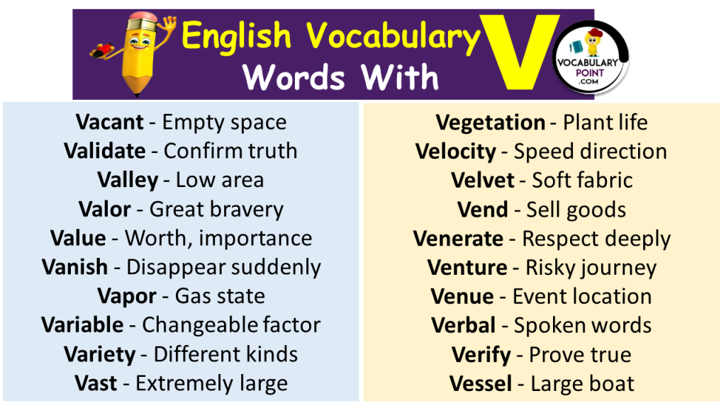 Words Start with V (Positive & Negative) - Vocabulary Point
