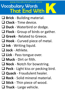 Vocabulary Words That End with K - Vocabulary Point