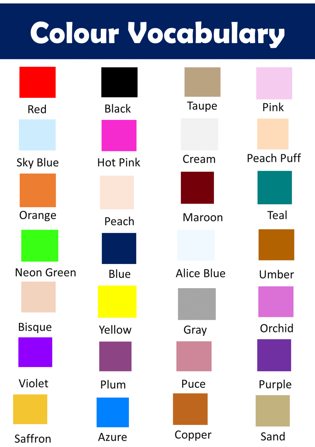 Color Vocabulary - Vocabulary Point