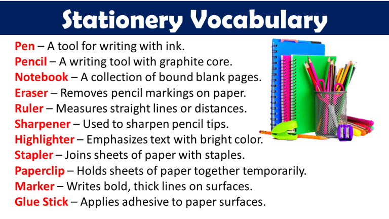 Stationery Vocabulary words in English - Vocabulary Point